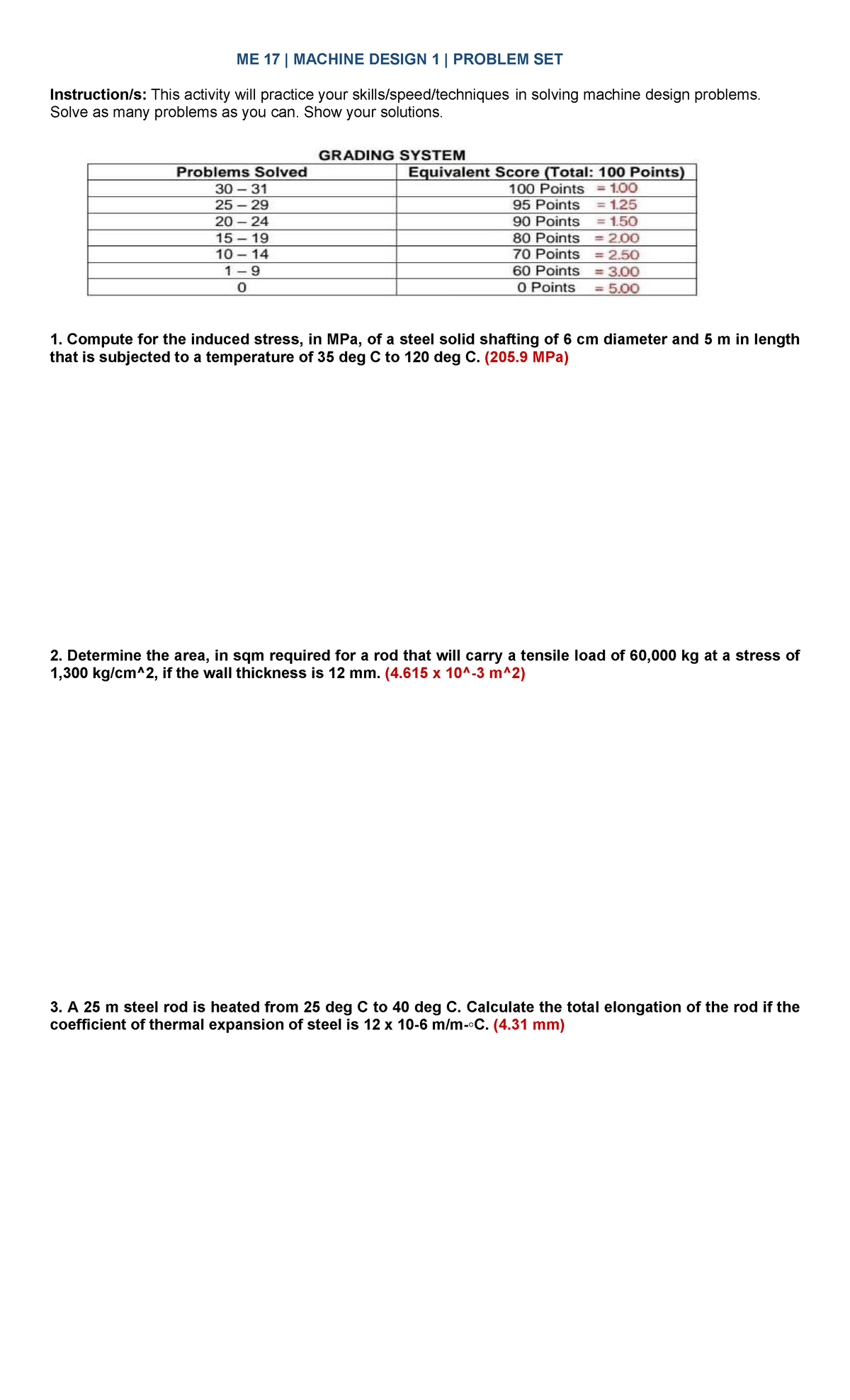 Problem Set No. 1docx - ANSWER AND SOLUTION - ME 17 | MACHINE DESIGN 1 ...