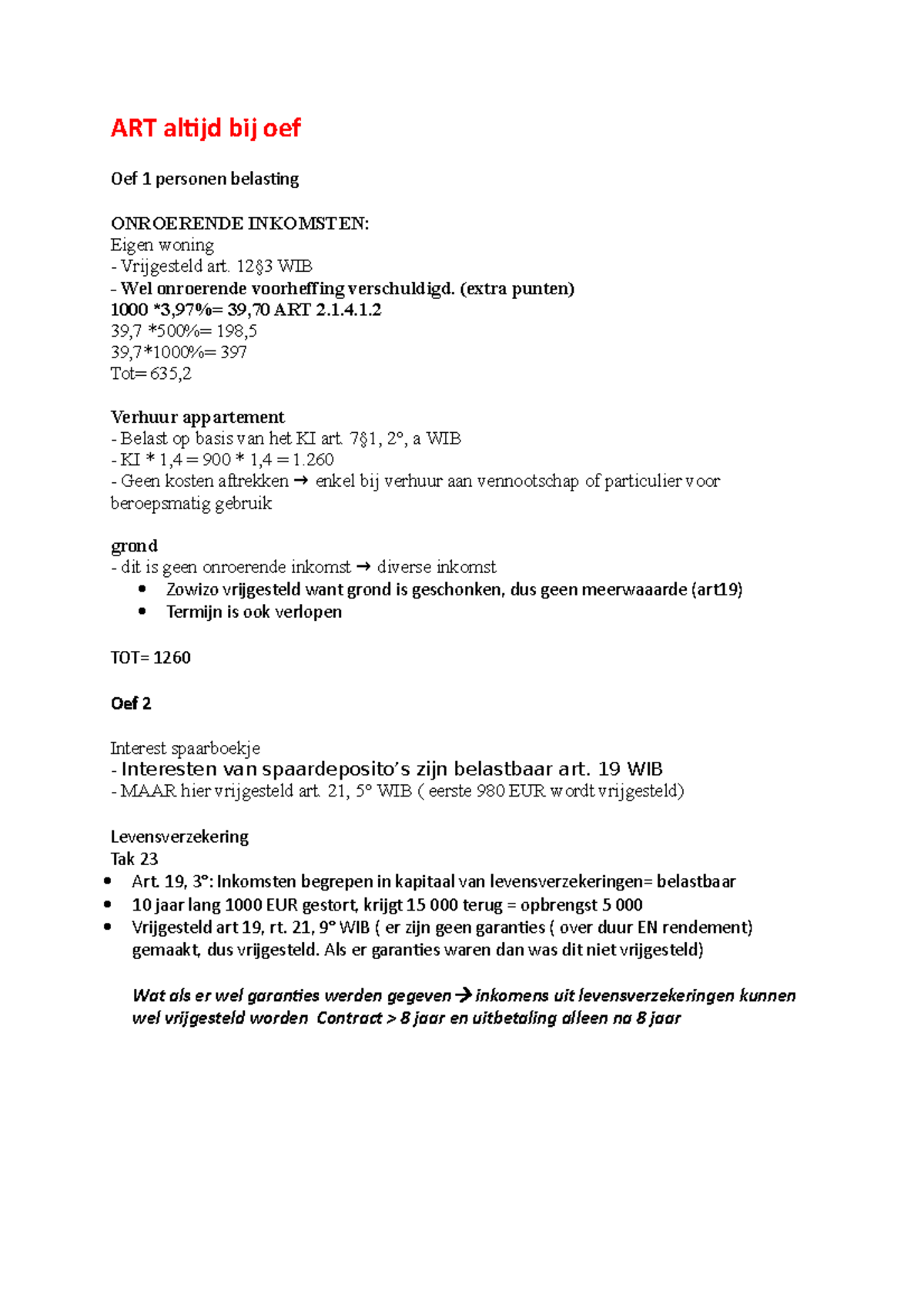Oef personen - oefeningen - ART altijd bij oef Oef 1 personen belasting ...