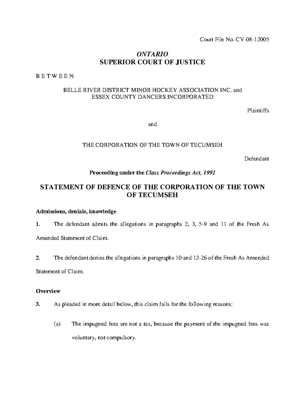 Statement of Defence 1 - dasd - Court File No. CV-08- ONTARIO SUPERIOR ...