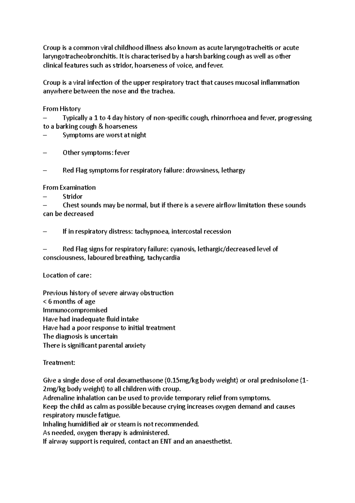 Croup - Notes on nursing - Croup is a common viral childhood illness ...
