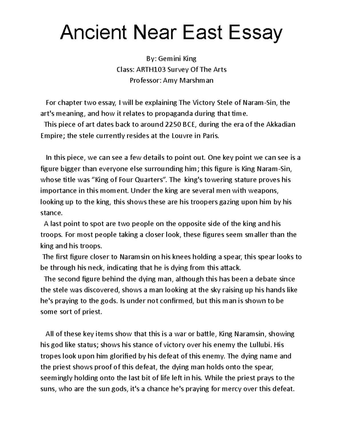 Ancient Near East Essay - This piece of art dates back to around 2250 ...