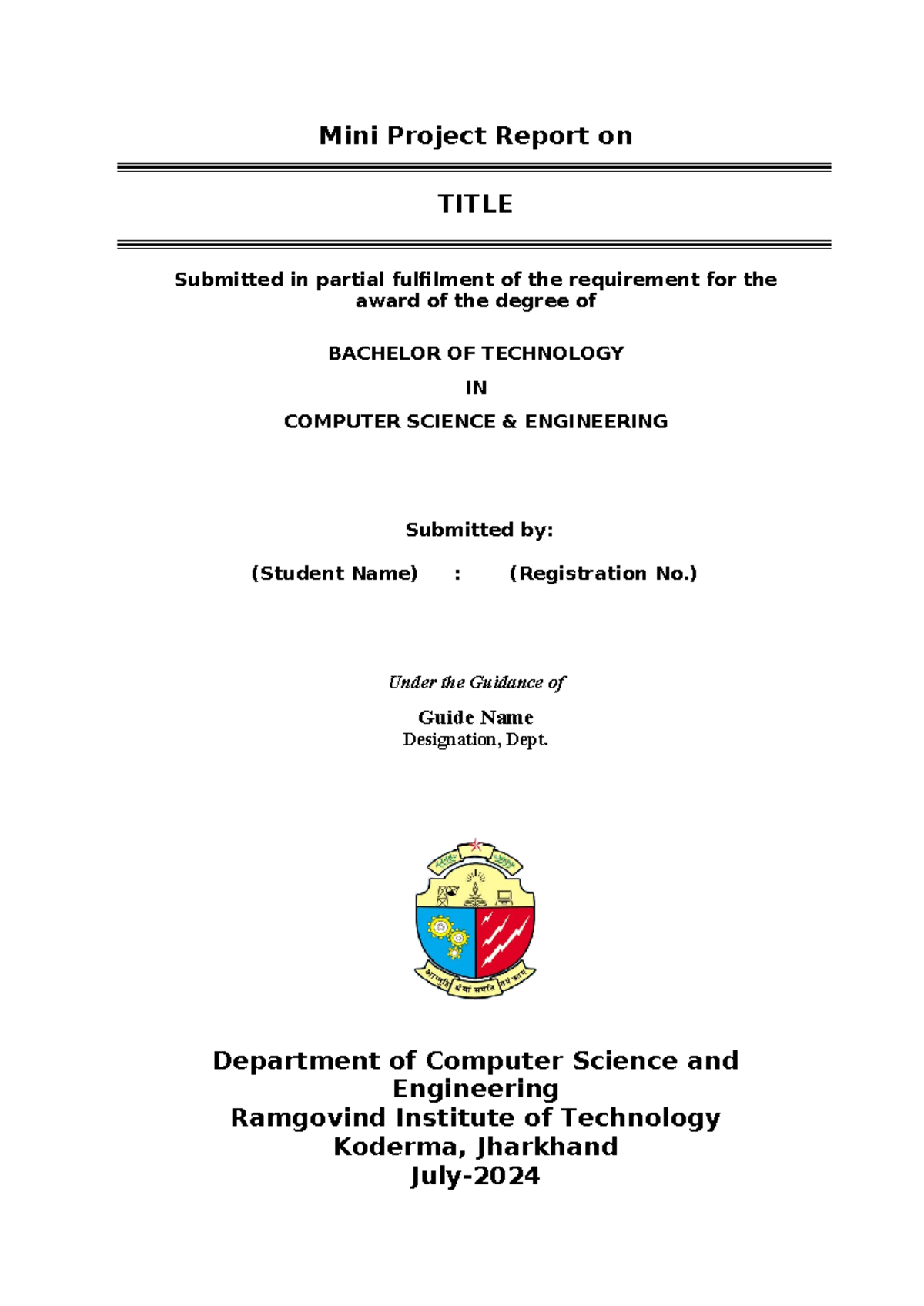Mini Project Report Format - Mini Project Report on TITLE Submitted in ...