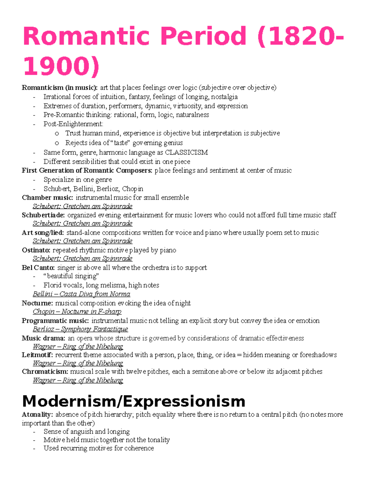 MUS 4 Final Study Guide - Rachel Elizabeth Allen - Romantic Period ...