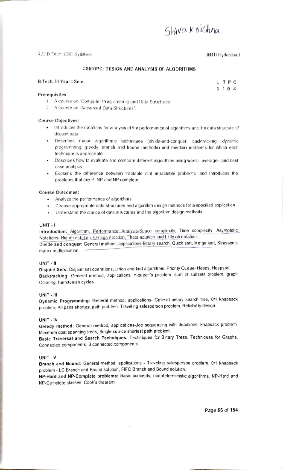 DAA syllabus - Hi daa tutorial - R22 B Tech. CSE Syllabus B,Tech. Il ...