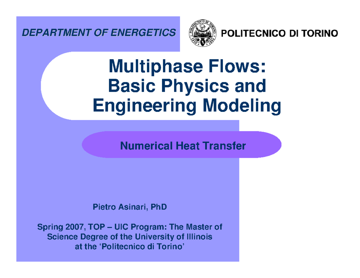 Multiphase - DEPDEPARTMENT OFARTMENT OF ENERGETICSENERGETICS Numerical ...