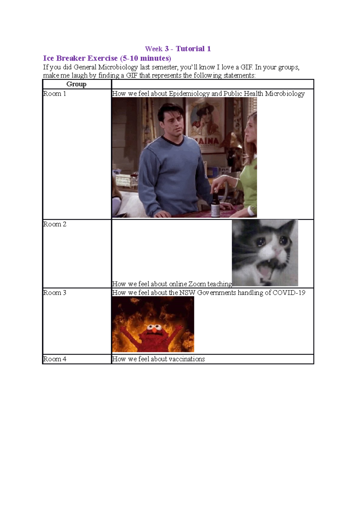 Practical Intro - Week 3 - Tutorial 1 Ice Breaker Exercise (5-10 ...