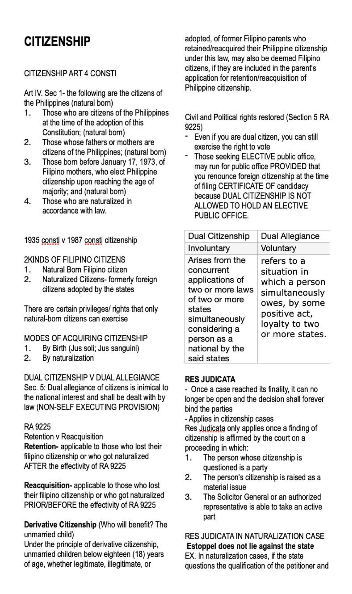 Citizenship - notes - Constitutional Law 1 - Studocu