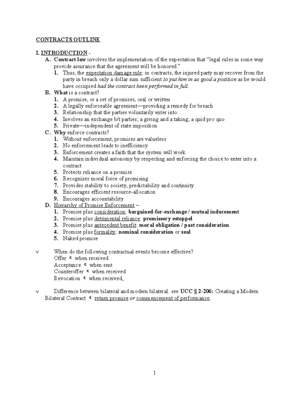 115811587-Contracts-Outline - CONTRACTS OUTLINE I. INTRODUCTION - A ...