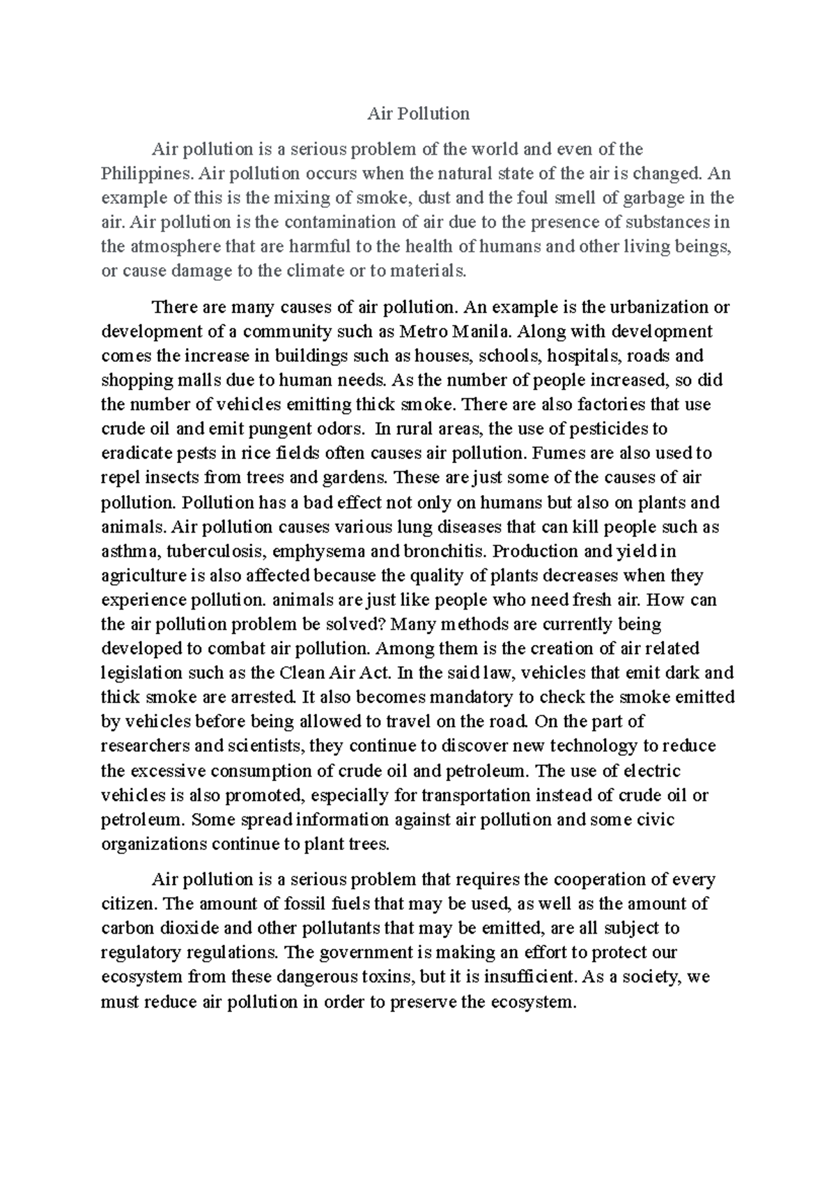 Air Pollution - This document is based from the study of the researhers ...