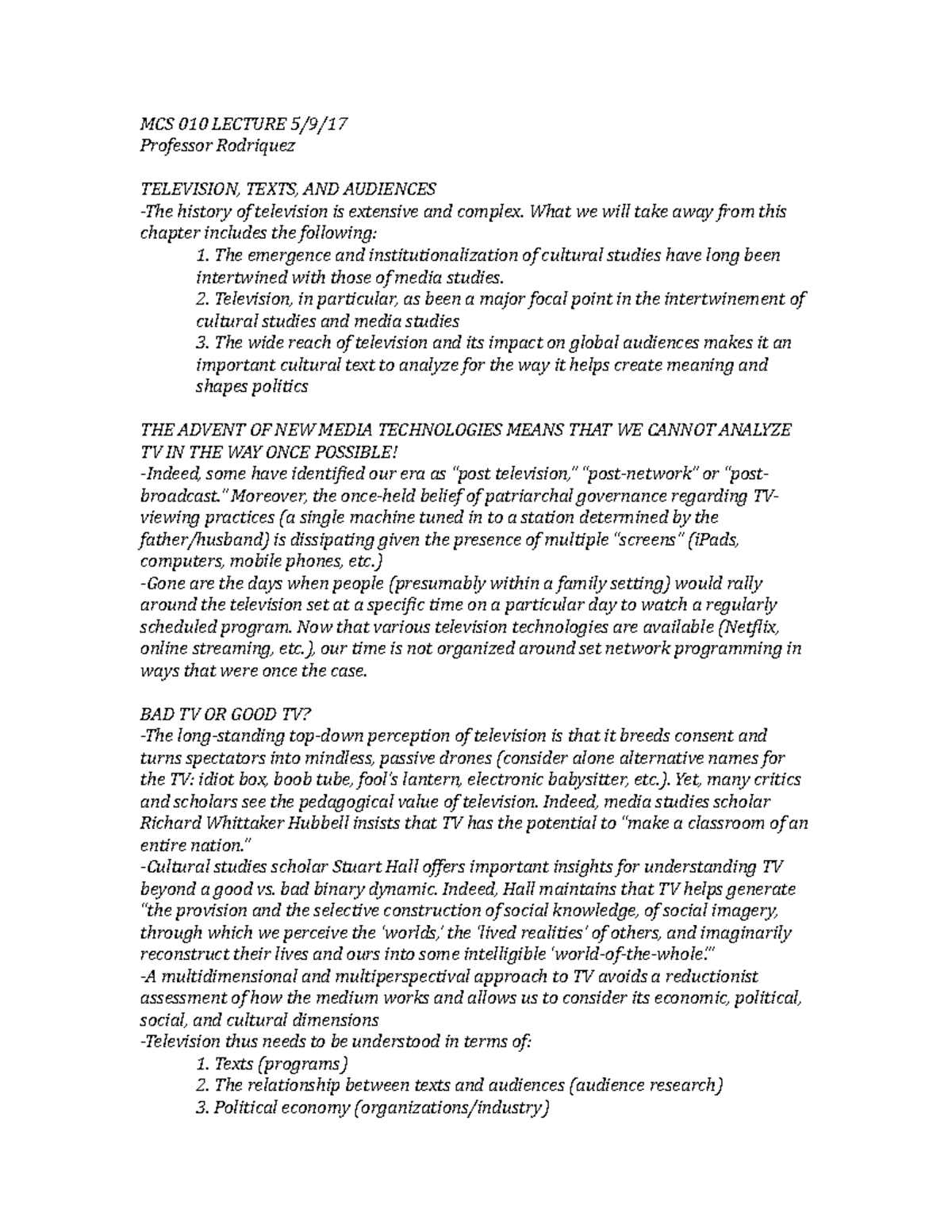 Television Texts and Audiences: A Complex History and Analysis - Studocu