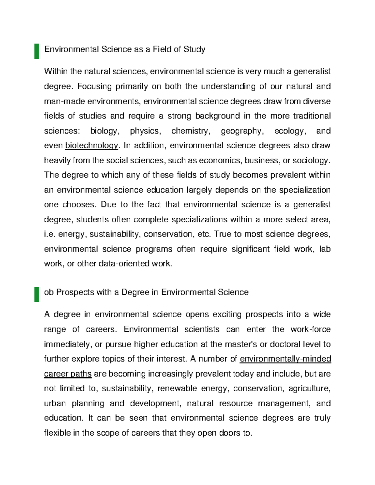 Environmental Science as a Field of Study - Focusing primarily on both ...