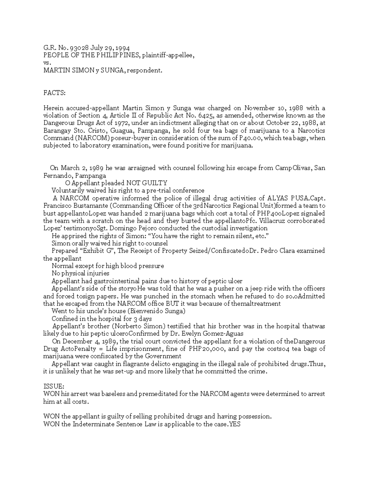 CASE 1 - Case Digest - G. No. 93028 July 29, 1994 PEOPLE OF THE ...