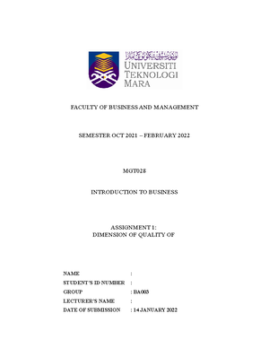 MGT028 - Individual Assignment- Norida - introdution into bussiness ...