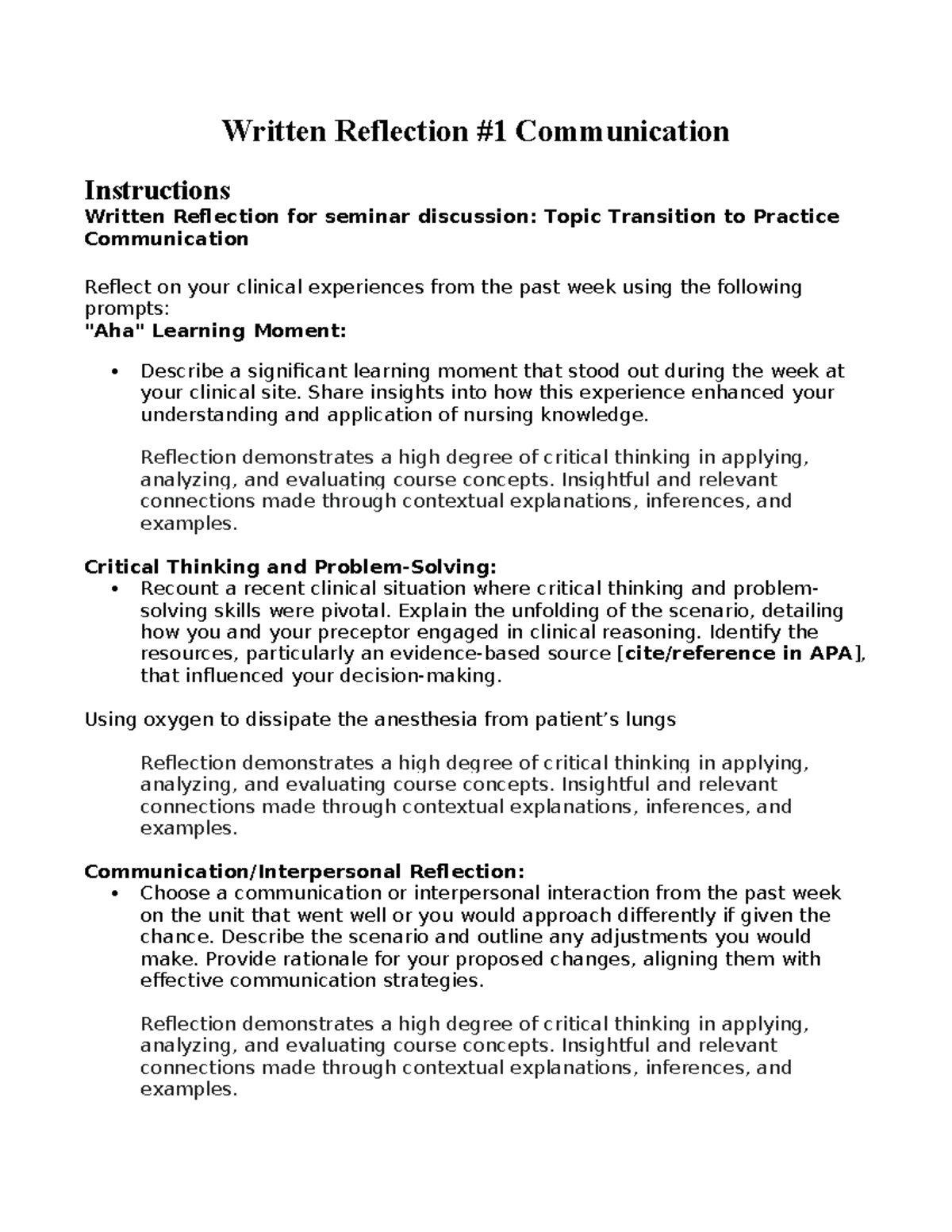 Written Reflection Prompts 1, 2, 3, 4, & 5 - Written Reflection #1 ...
