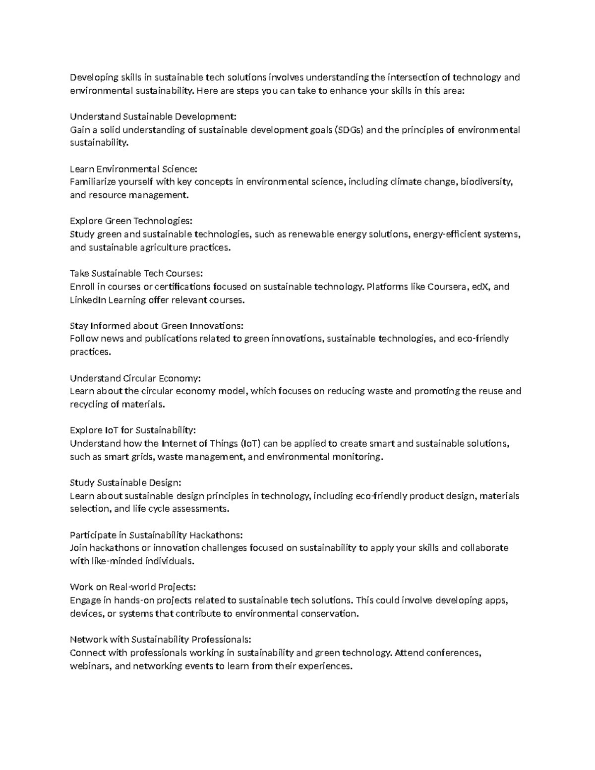 How to develop skills in Sustainable Tech Solutions - Developing skills ...