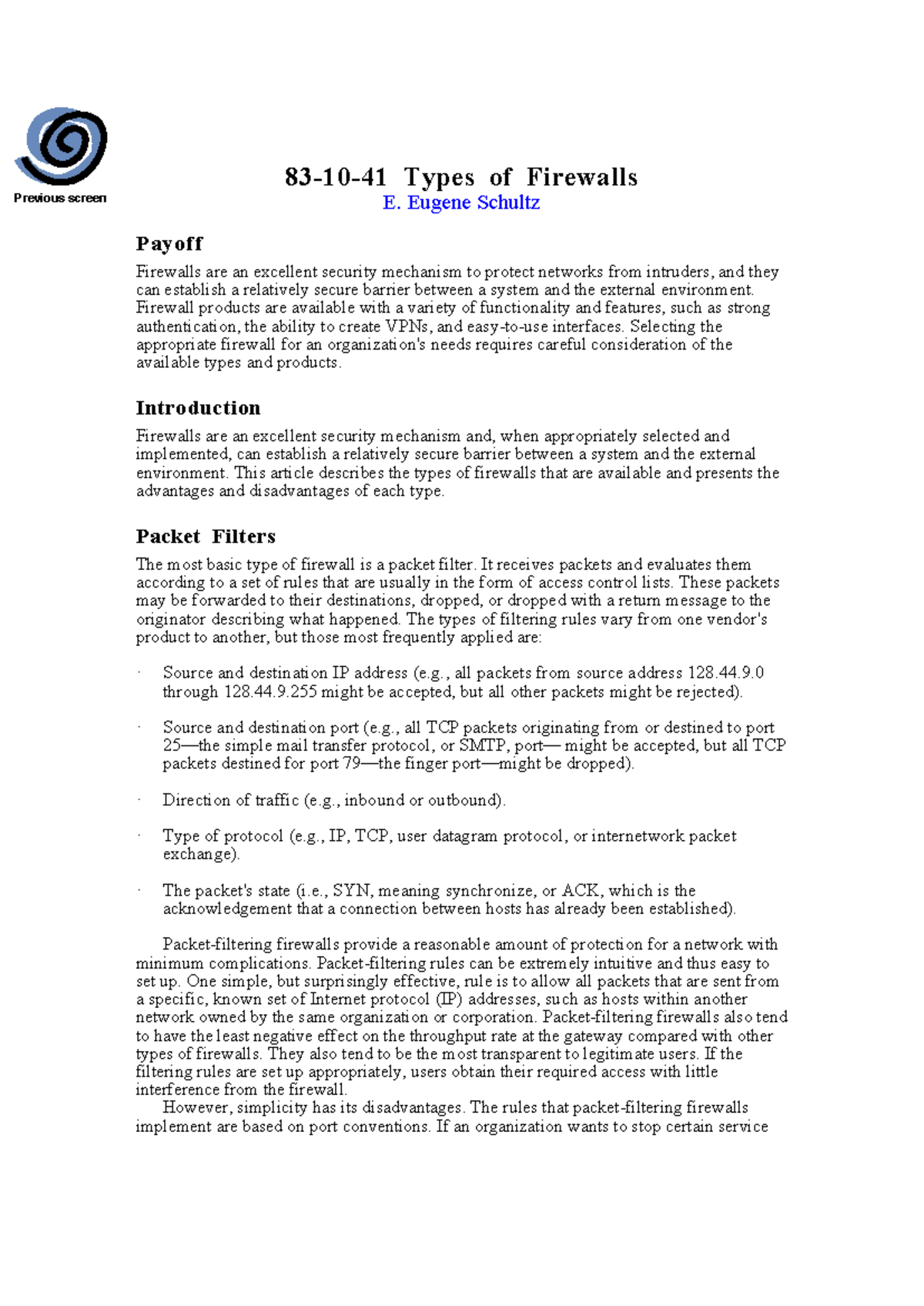 Types-of-Firewalls - efefef - 7\SHV RI )LUHZDOOV ( (XJHQH 6FKXOW] 3D ...