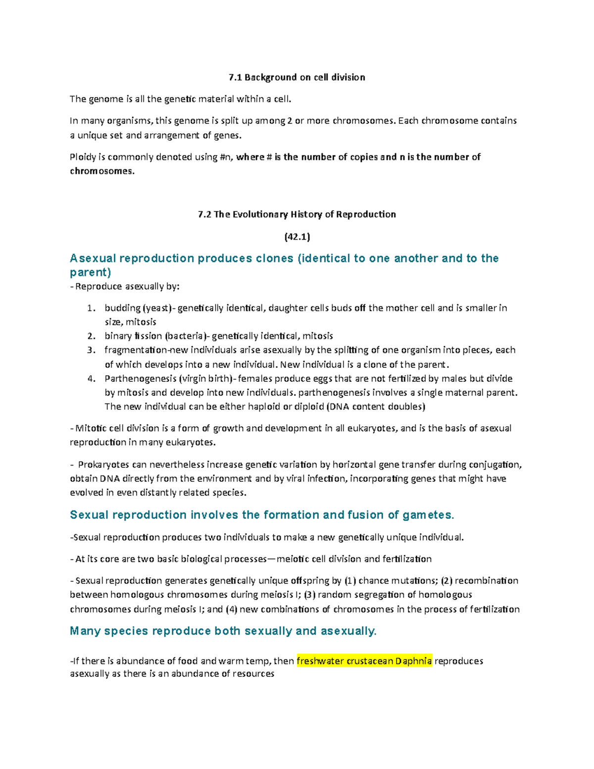 Notes week-7- Evolutionary history of reproduction - 7 Background on ...