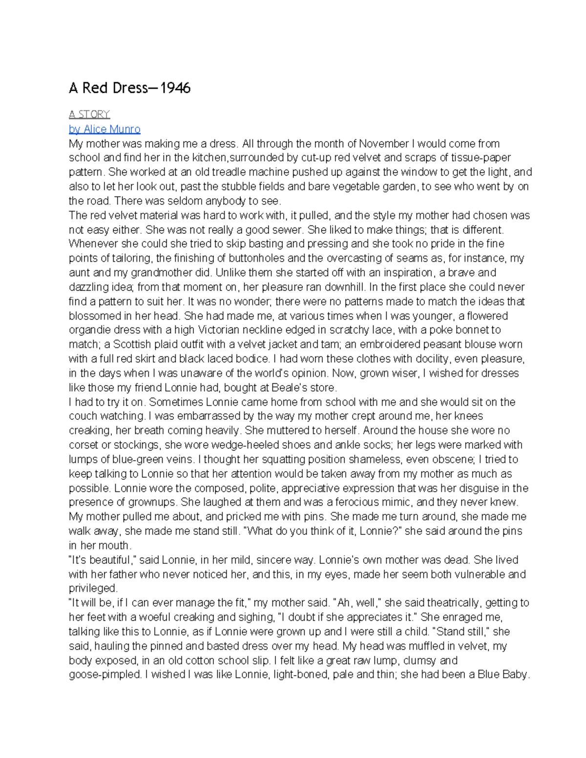 A Red Dress by Alice Munro - A Red Dress— A STORY by Alice Munro My ...