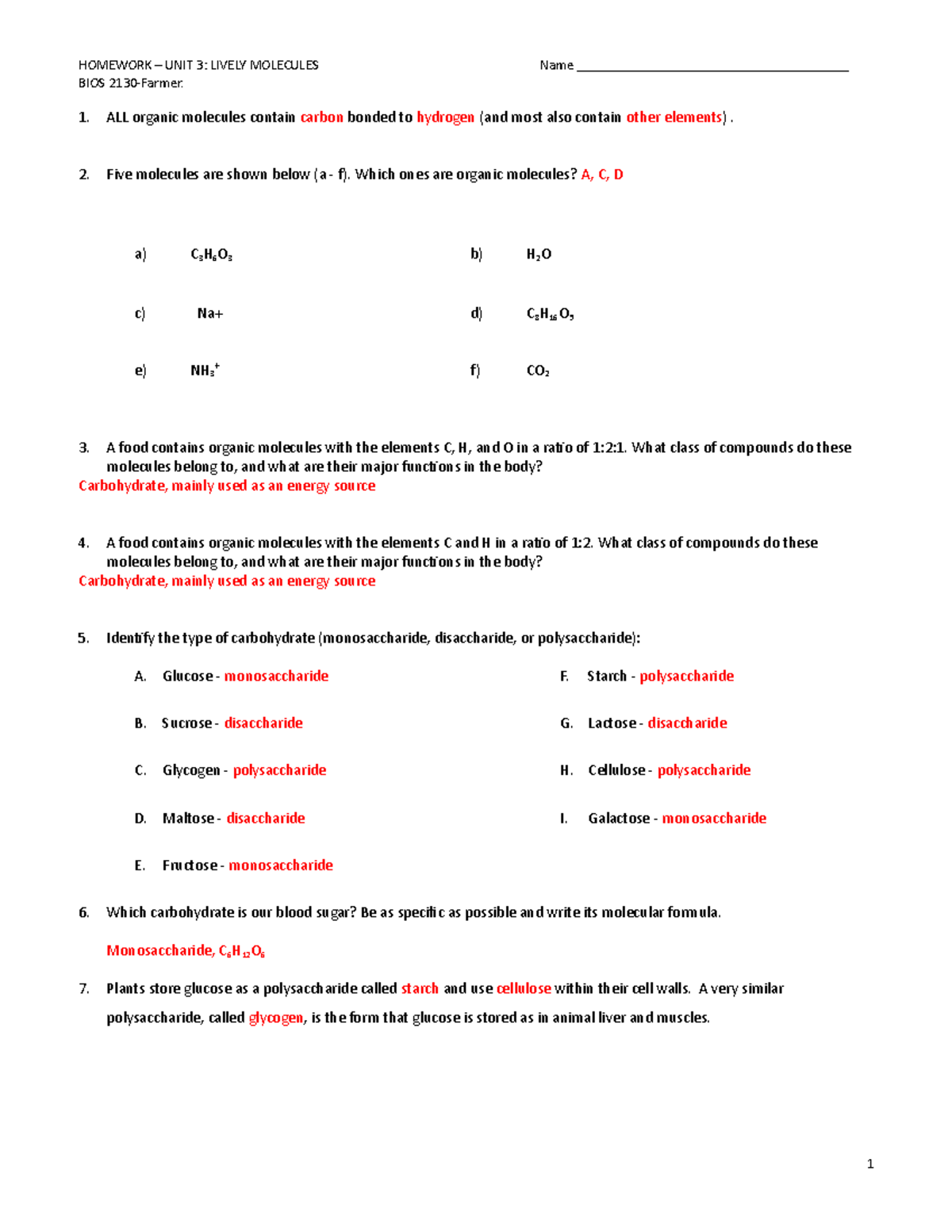 Unit 3 Assignment - ALL organic molecules contain carbon bonded to ...