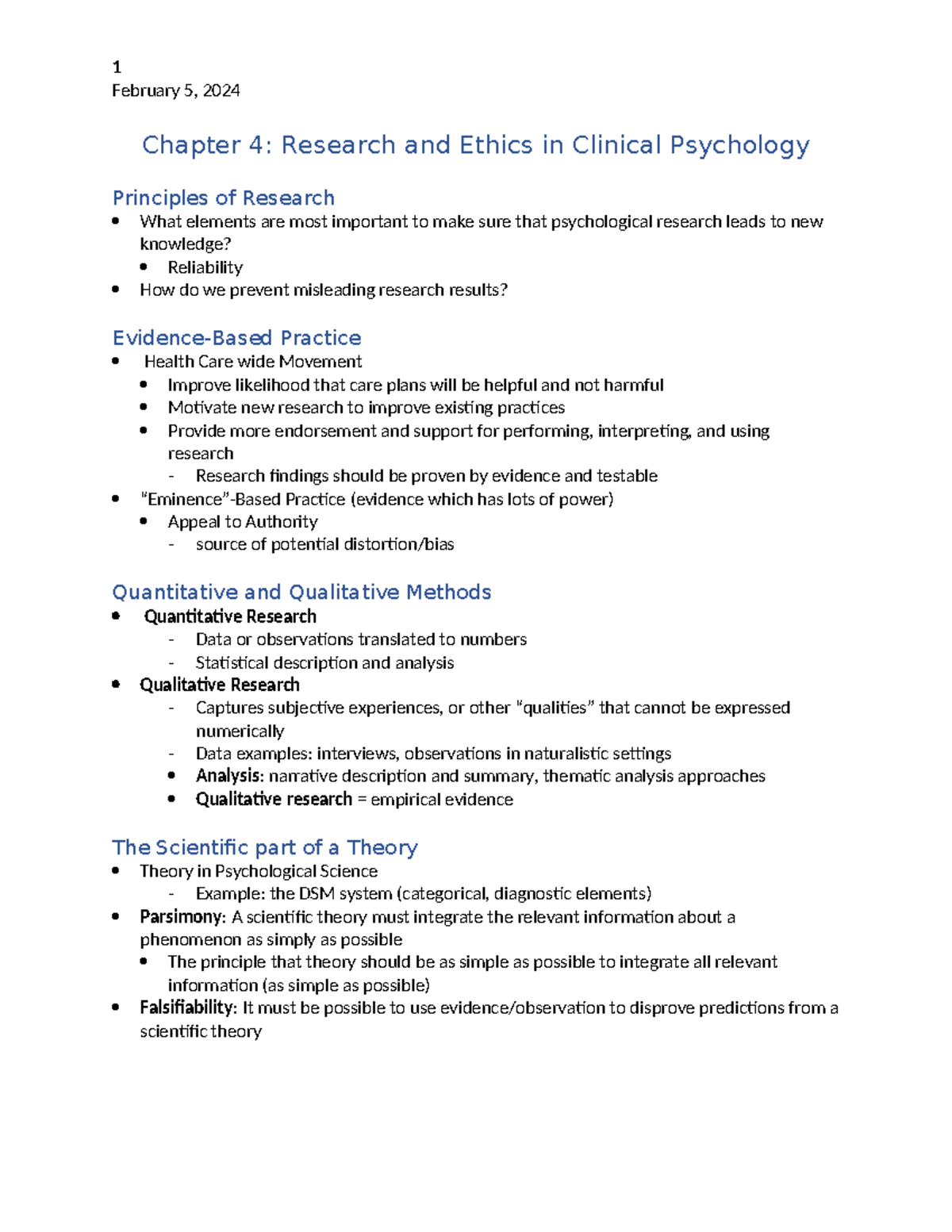 Chapter 4 Research and Ethics - February 5, 2024 Chapter 4: Research ...