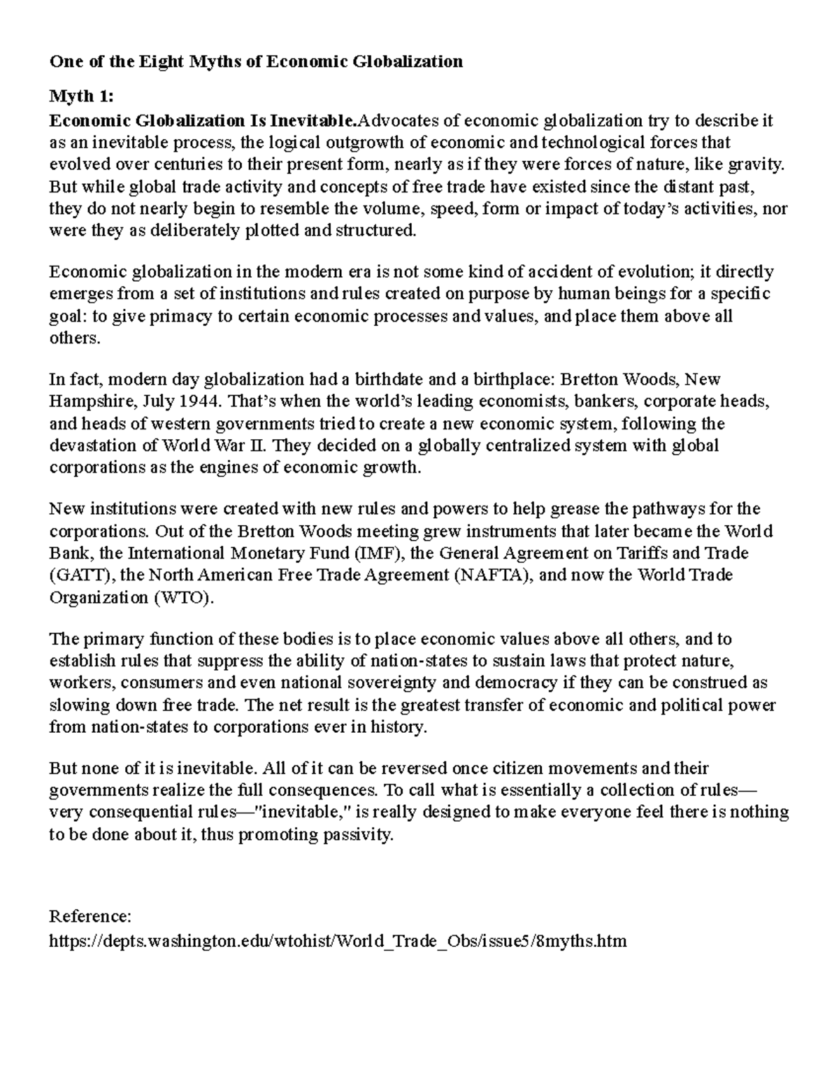 Globalization - Lecture only - One of the Eight Myths of Economic ...