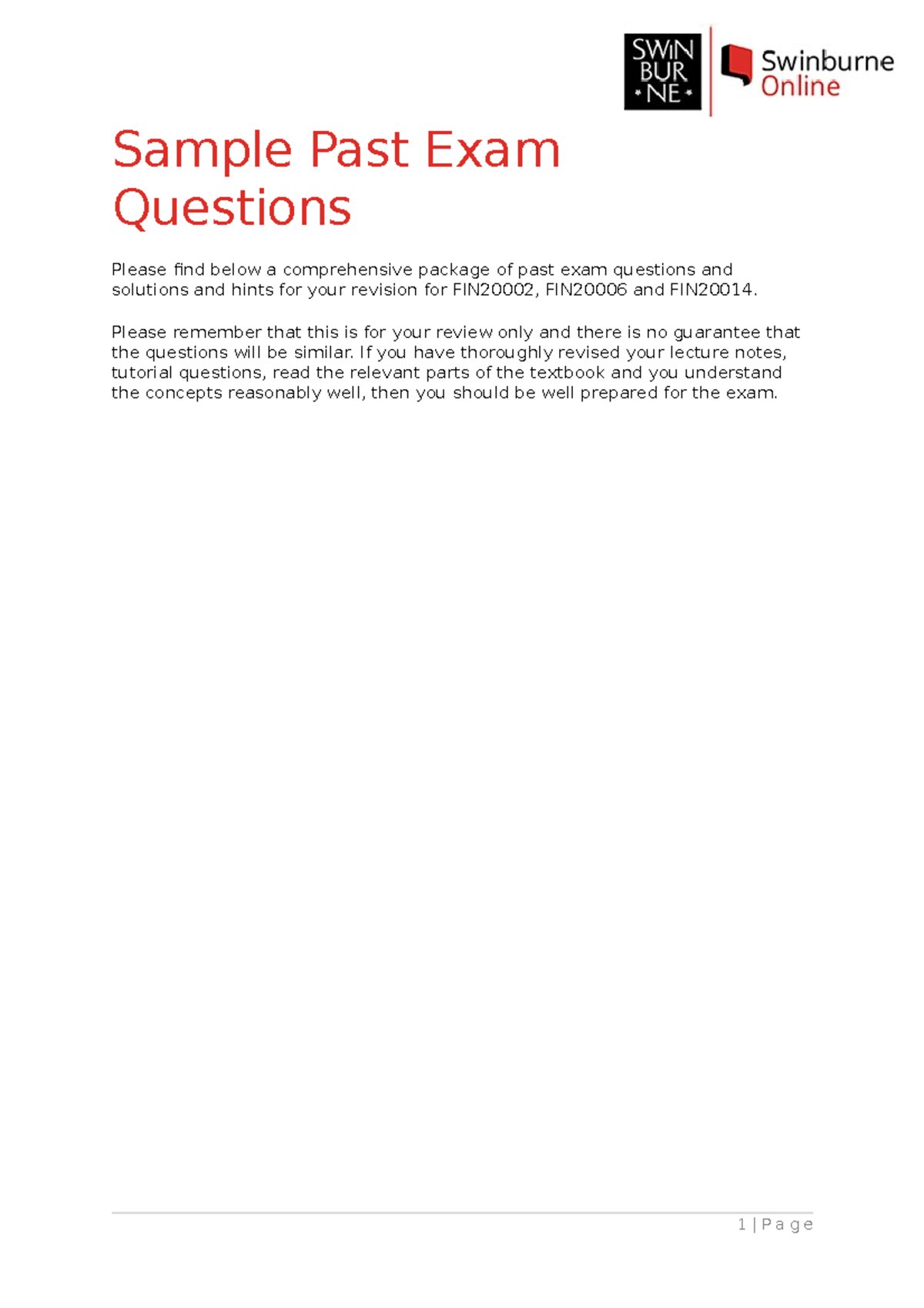 Past test and exam - Sample Past Exam Questions Please find below a ...