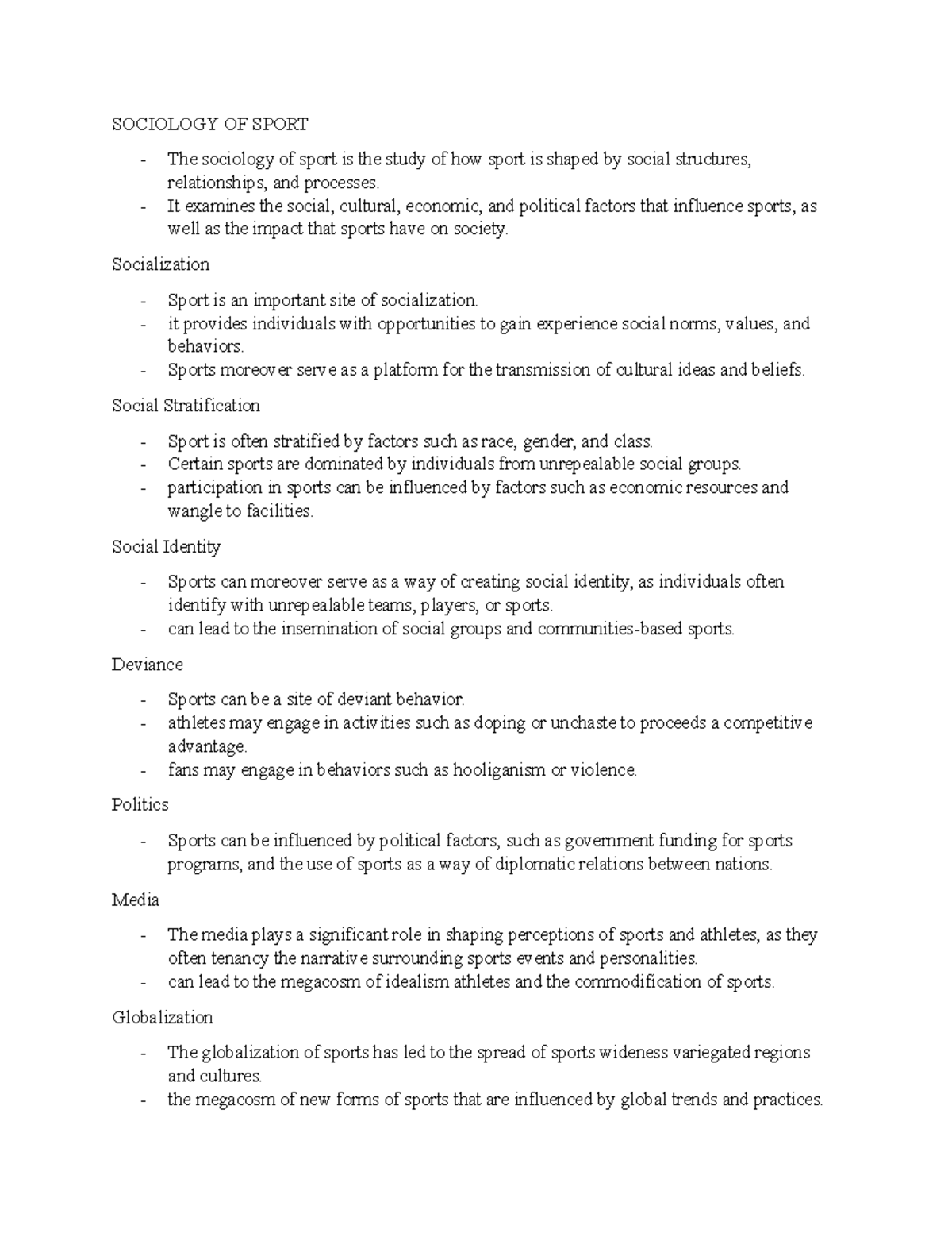 Sociology OF Sport Notes 1 - SOCIOLOGY OF SPORT The sociology of sport ...