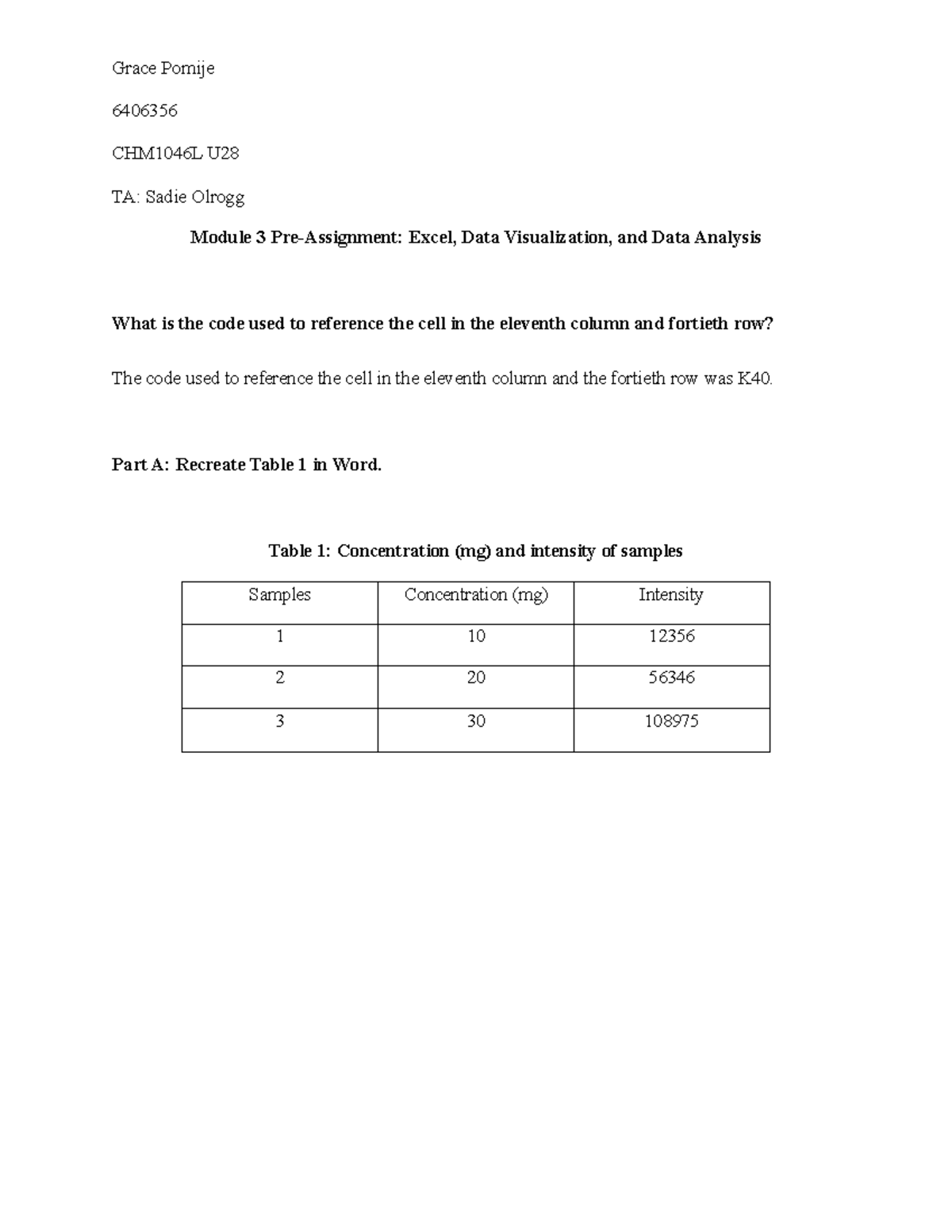 Module 2 Pre-assignment - 6406356 CHM1046L U TA: Sadie Olrogg Module 3 ...