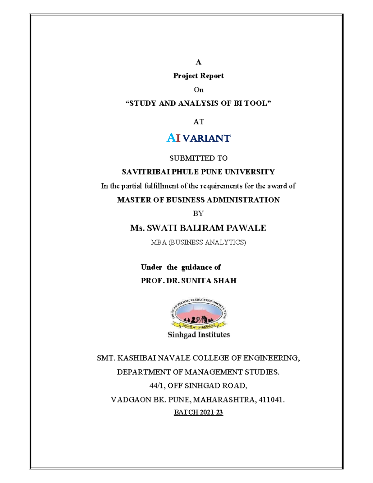 Swati SIP-SEM-III - Data analysist - A Project Report On “STUDY AND ...