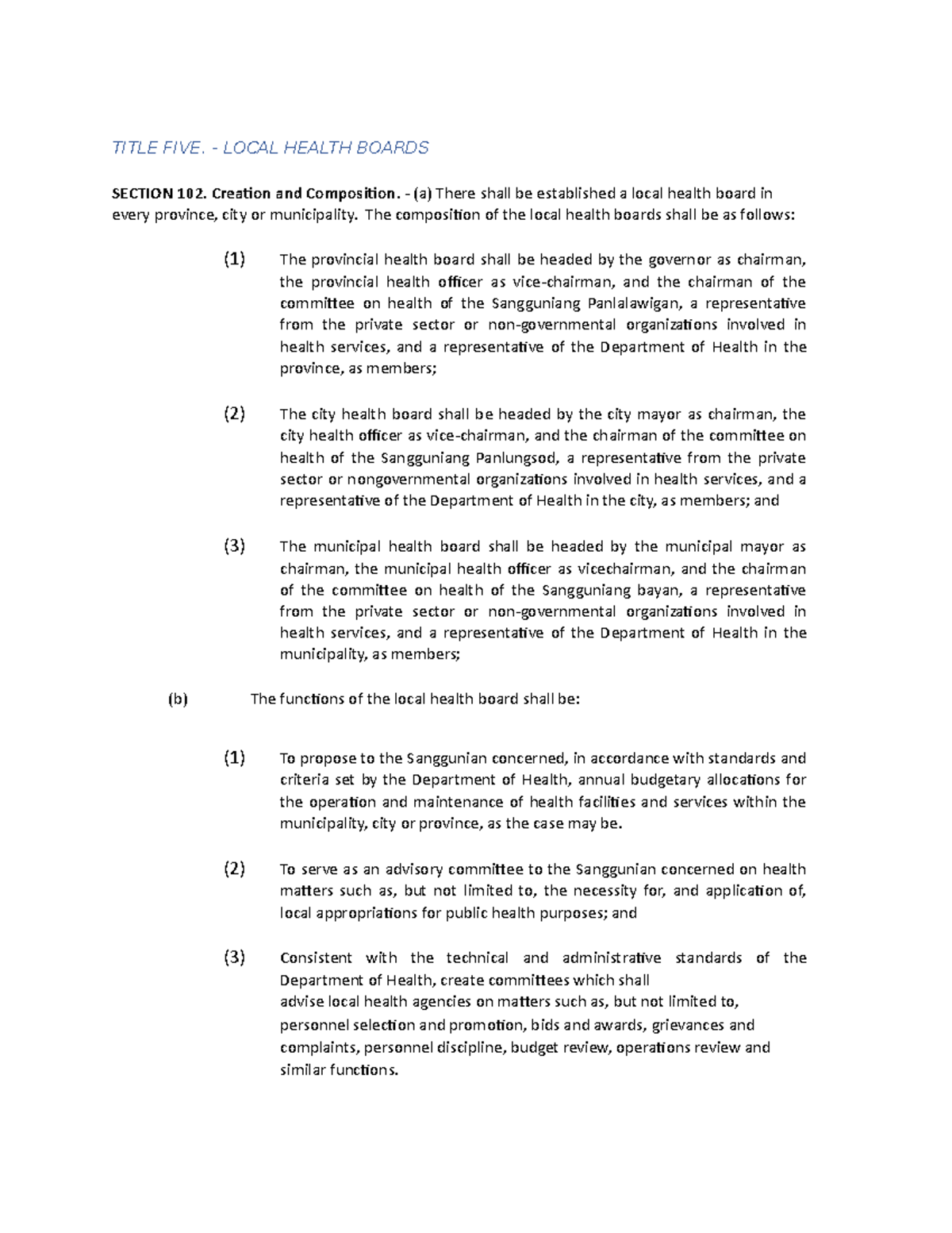 Local and Regional Governance BOOK 1. Title 5 - TITLE FIVE. - LOCAL ...