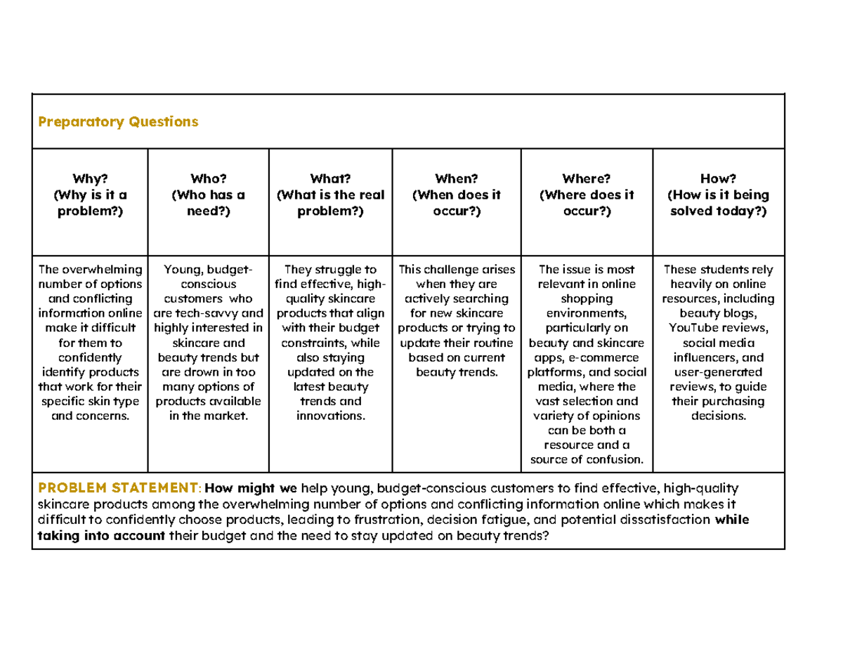 Problem Statement - Preparatory Questions Why? (Why is it a problem ...
