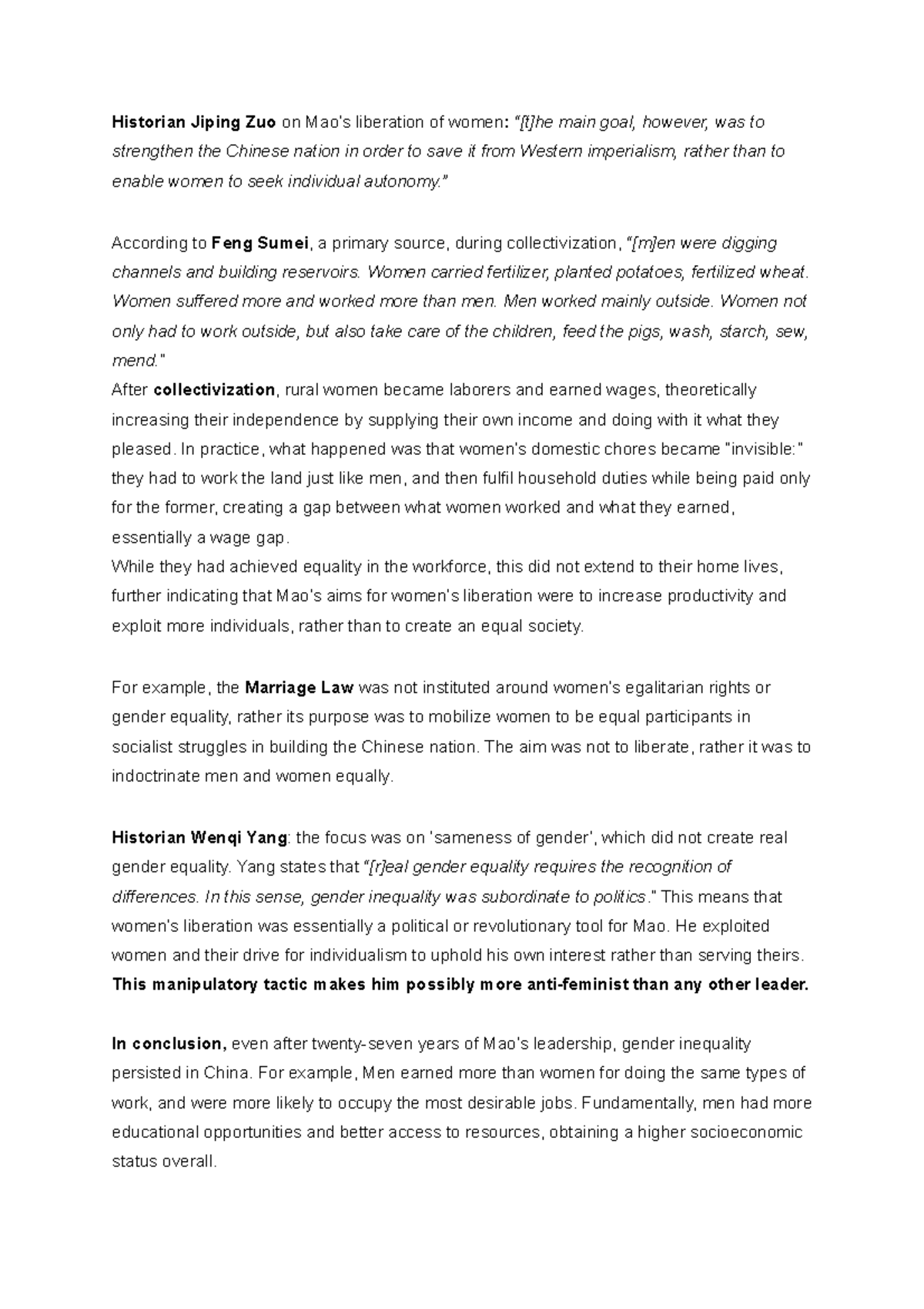 treatment of women discussion mao china - Historian Jiping Zuo on Mao’s ...