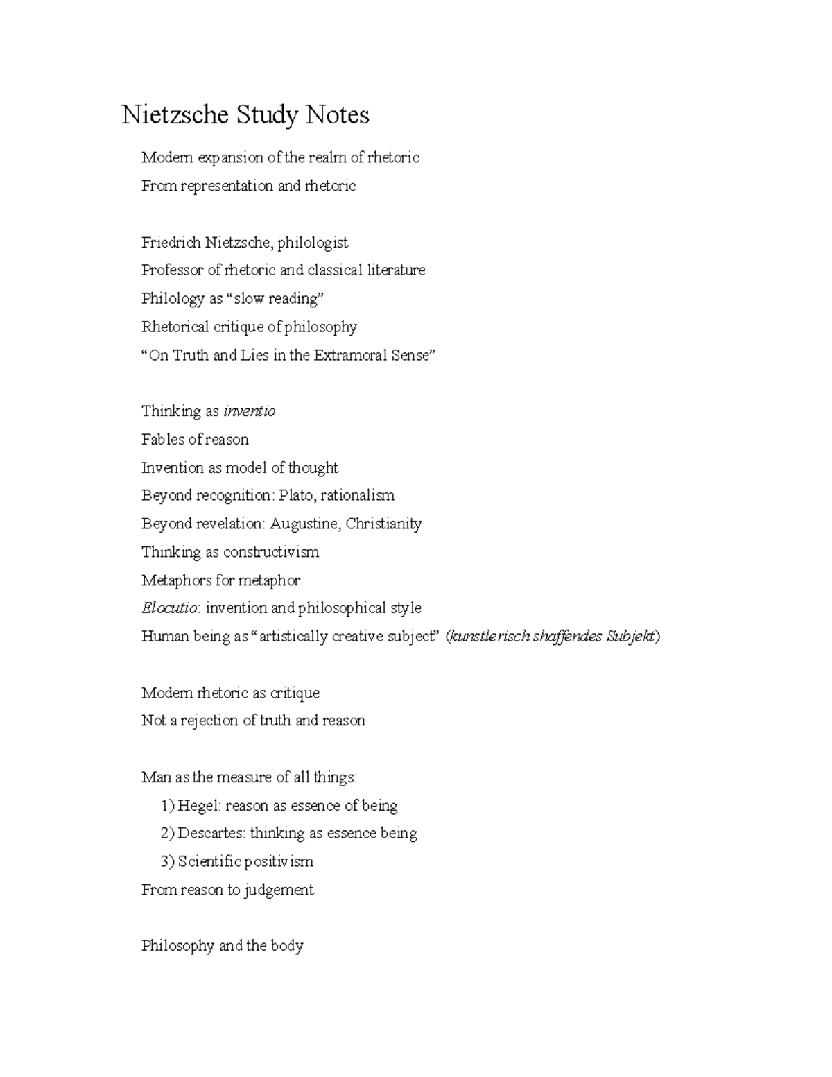 Week 5: Nietzsche study notes - Nietzsche Study Notes Modern expansion ...