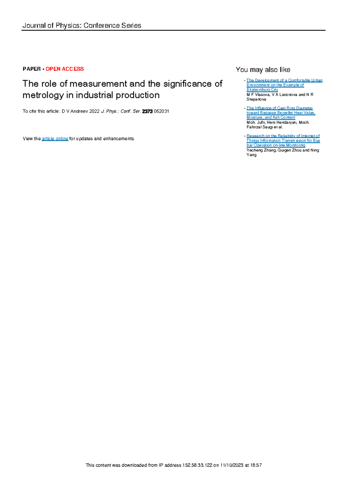 Andreev 2022 J. Phys. Conf - Journal of Physics: Conference Series ...