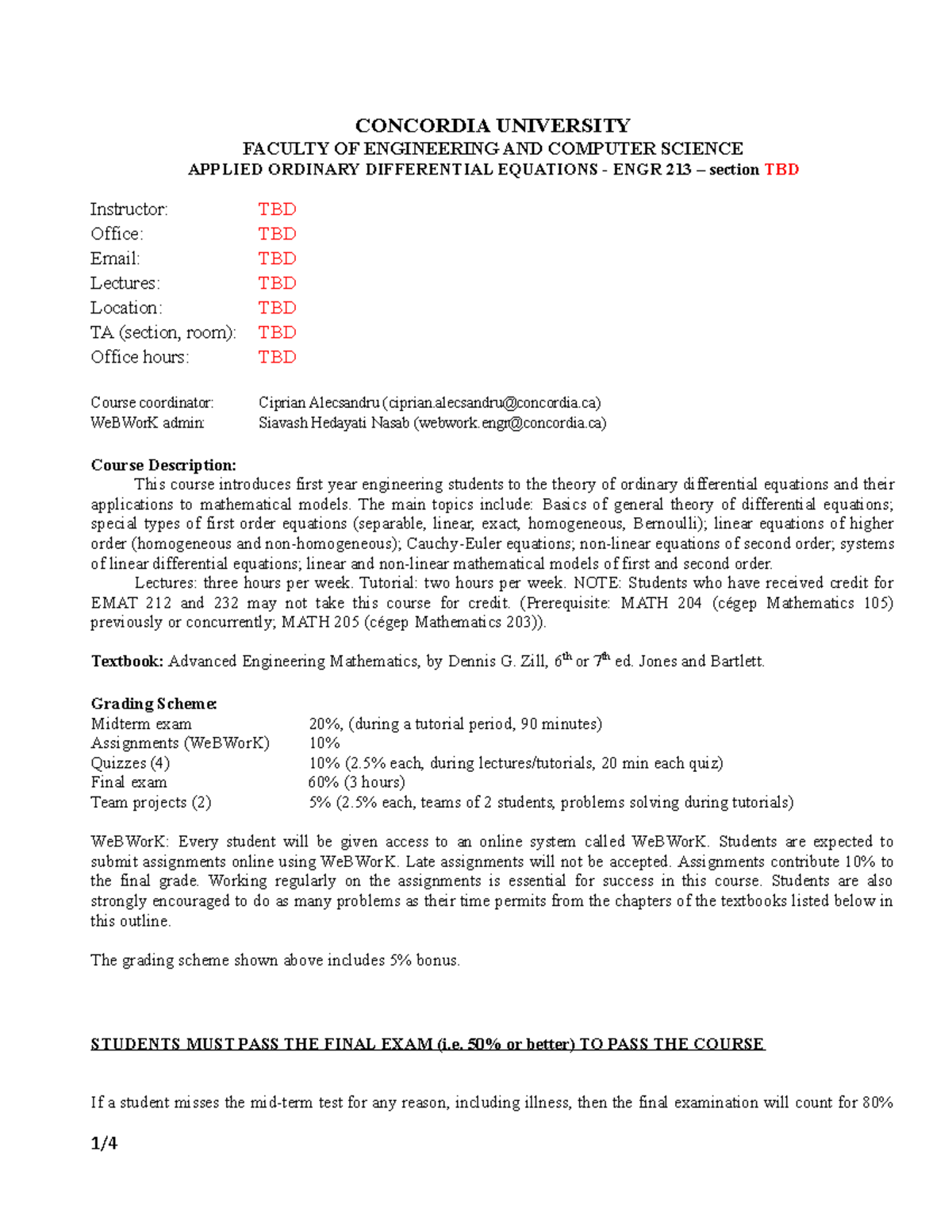 ENGR 213 Course Outline - CONCORDIA UNIVERSITY FACULTY OF ENGINEERING AND COMPUTER SCIENCE ...