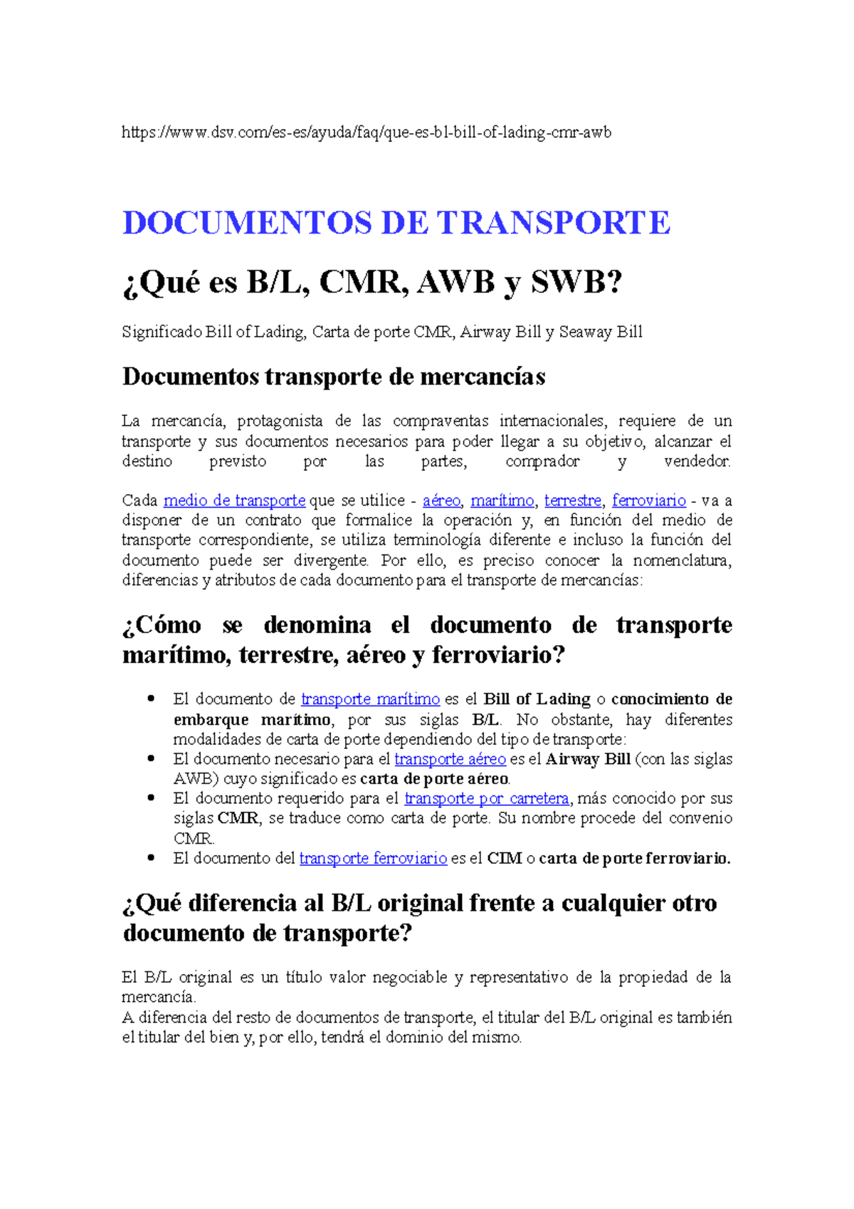 Documentos DE Transporte - dsv/es-es/ayuda/faq/que-es-bl-bill-of-lading-cmr-awb DOCUMENTOS DE ...