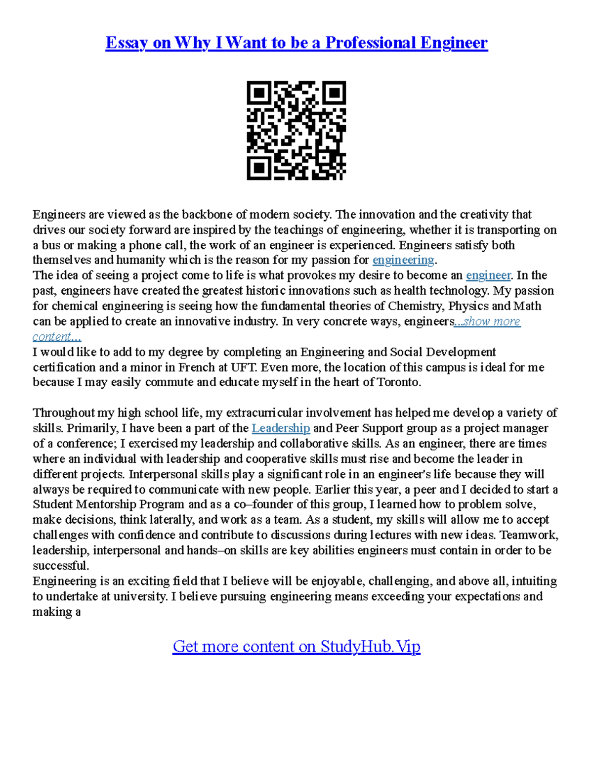 Essay About Career - Essay on Why I Want to be a Professional Engineer ...