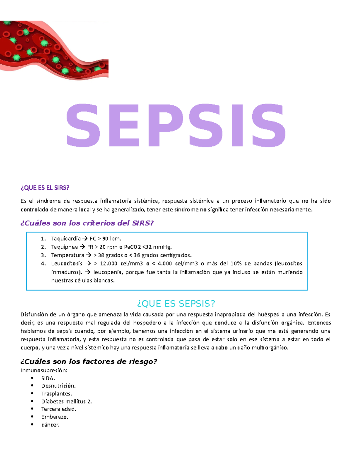 Sepsis - SEPSIS ¿QUE ES EL SIRS? Es el síndrome de respuesta ...