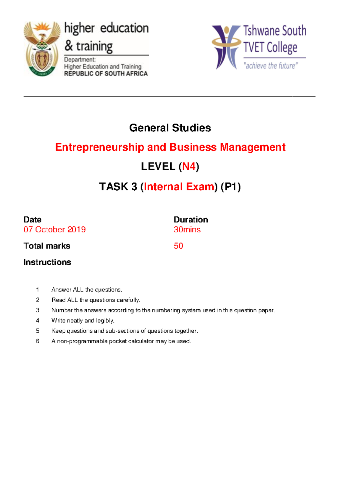 EBM N4 Question Paper - - Studocu