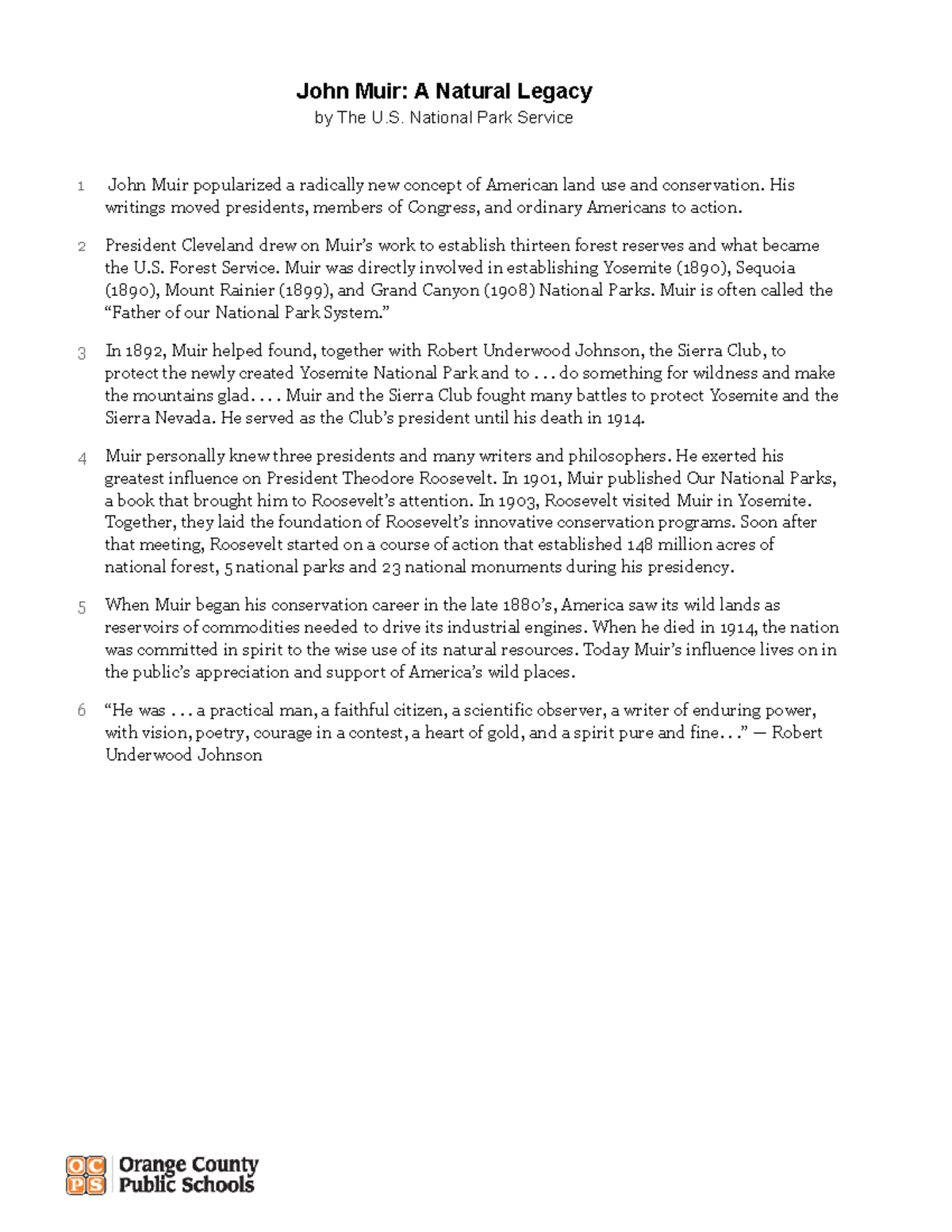 John Muir A Natural Legacy - National Park Service 1 John Muir ...