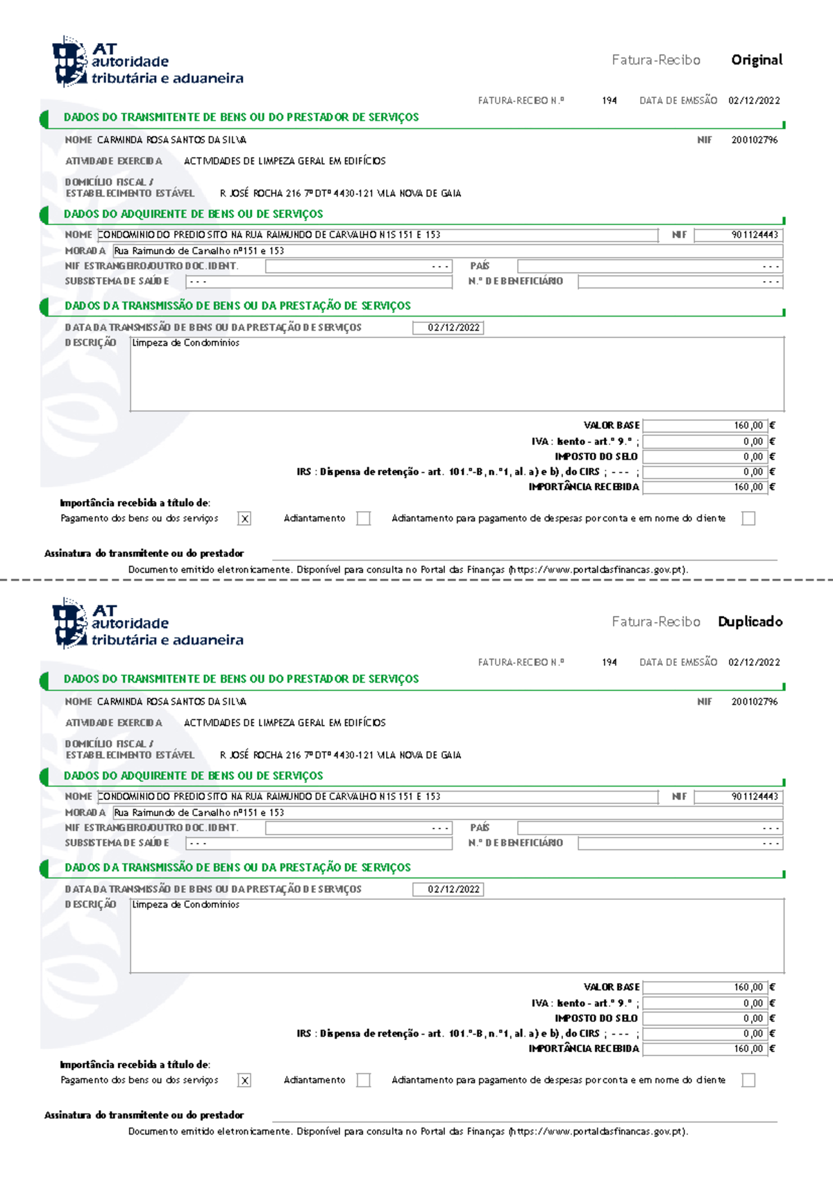 Djdfh - hsbhsahse - FATURA-RECIBO N.∫ DATA DE EMISS√O ATIVIDADE ...