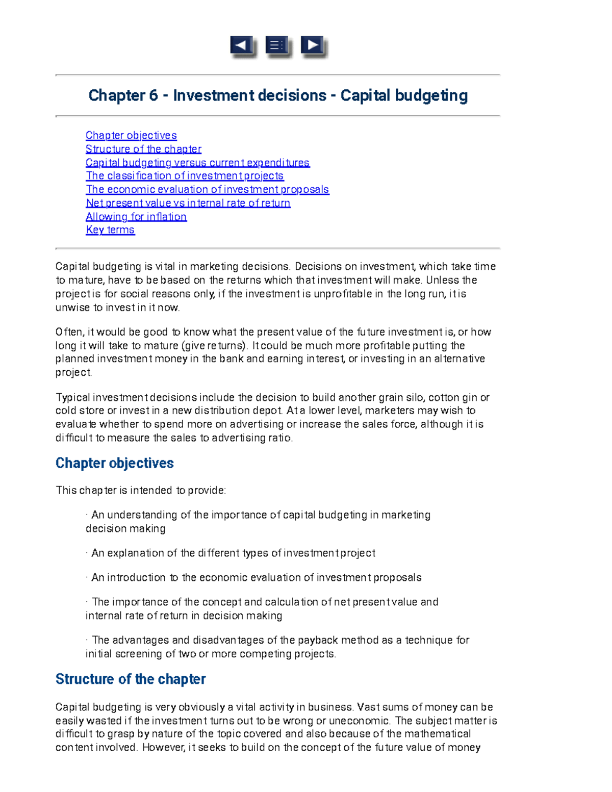 Chapter 6 - Investment decisions - Capital budgeting - Chapter 6 - Investment decisions ...