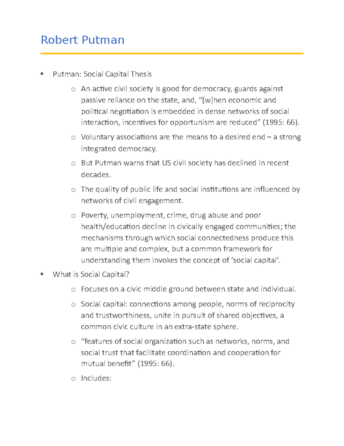 Robert Putman: Social Capital Thesis - Robert Putman Putman: Social ...