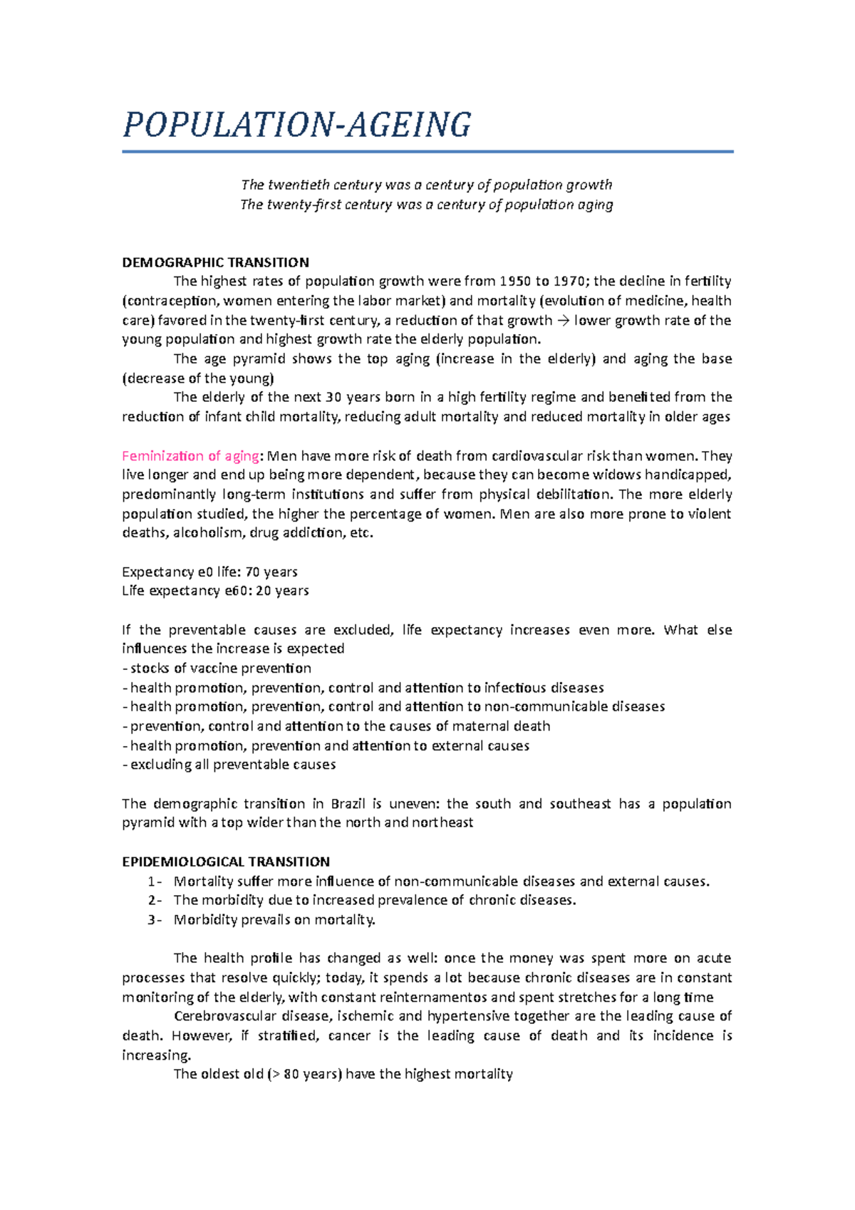 Population-ageing - Lecture notes 1 - POPULATION-AGEING The twentieth ...