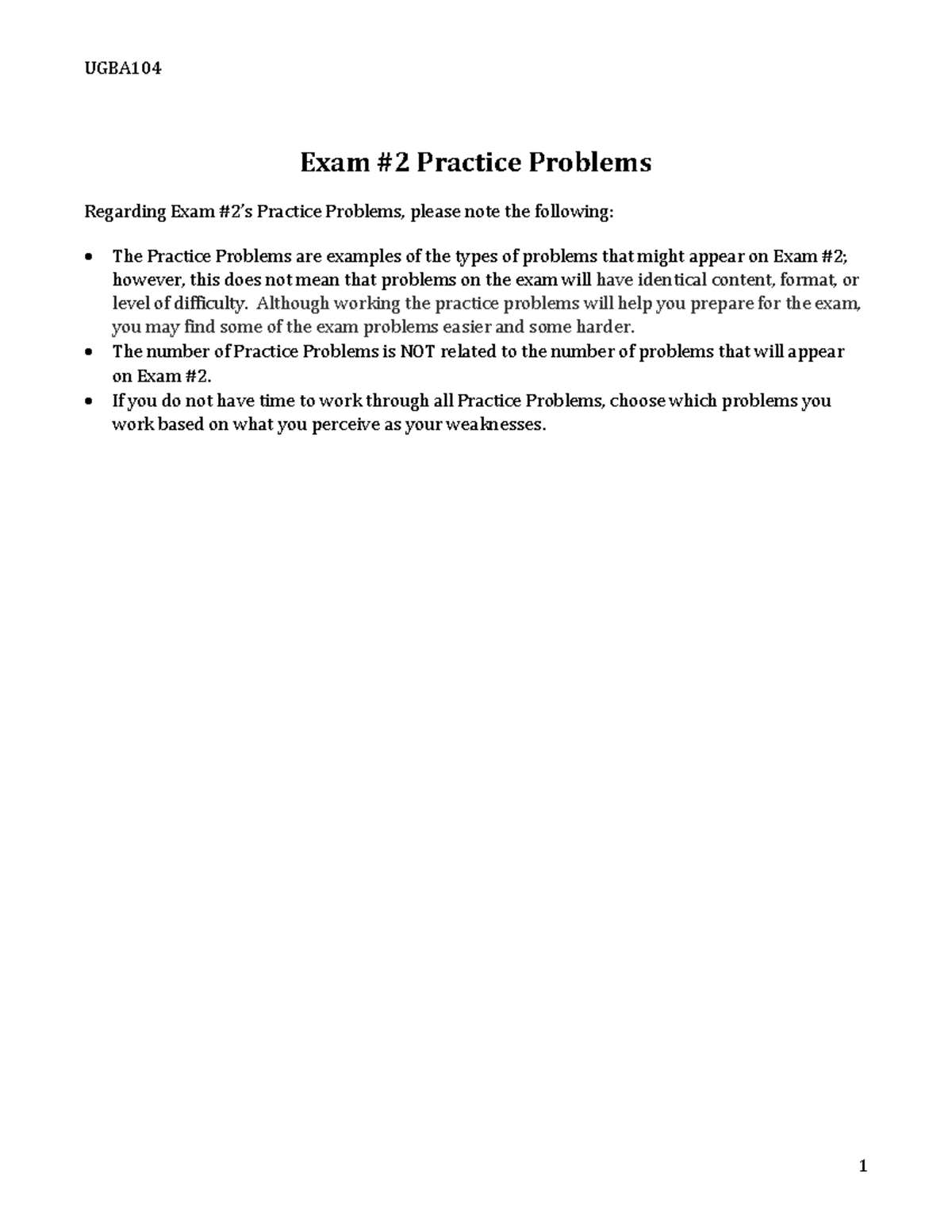 Practice Probs Exam 2 - Exam #2 Practice Problems Regarding Exam #2’s ...