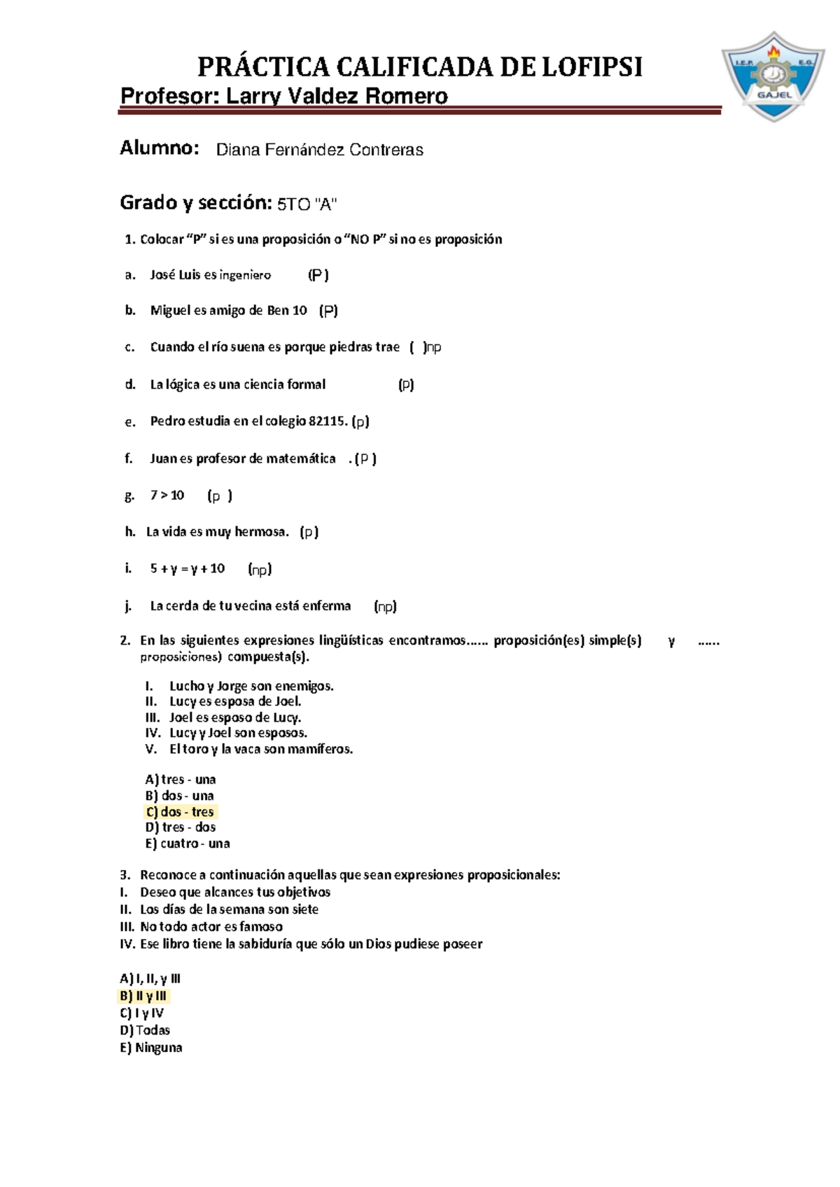 Practica de diana 1 - 21-20 - PR¡CTICA CALIFICADA DE LOFIPSI Profesor: Larry Valdez Romero C ...