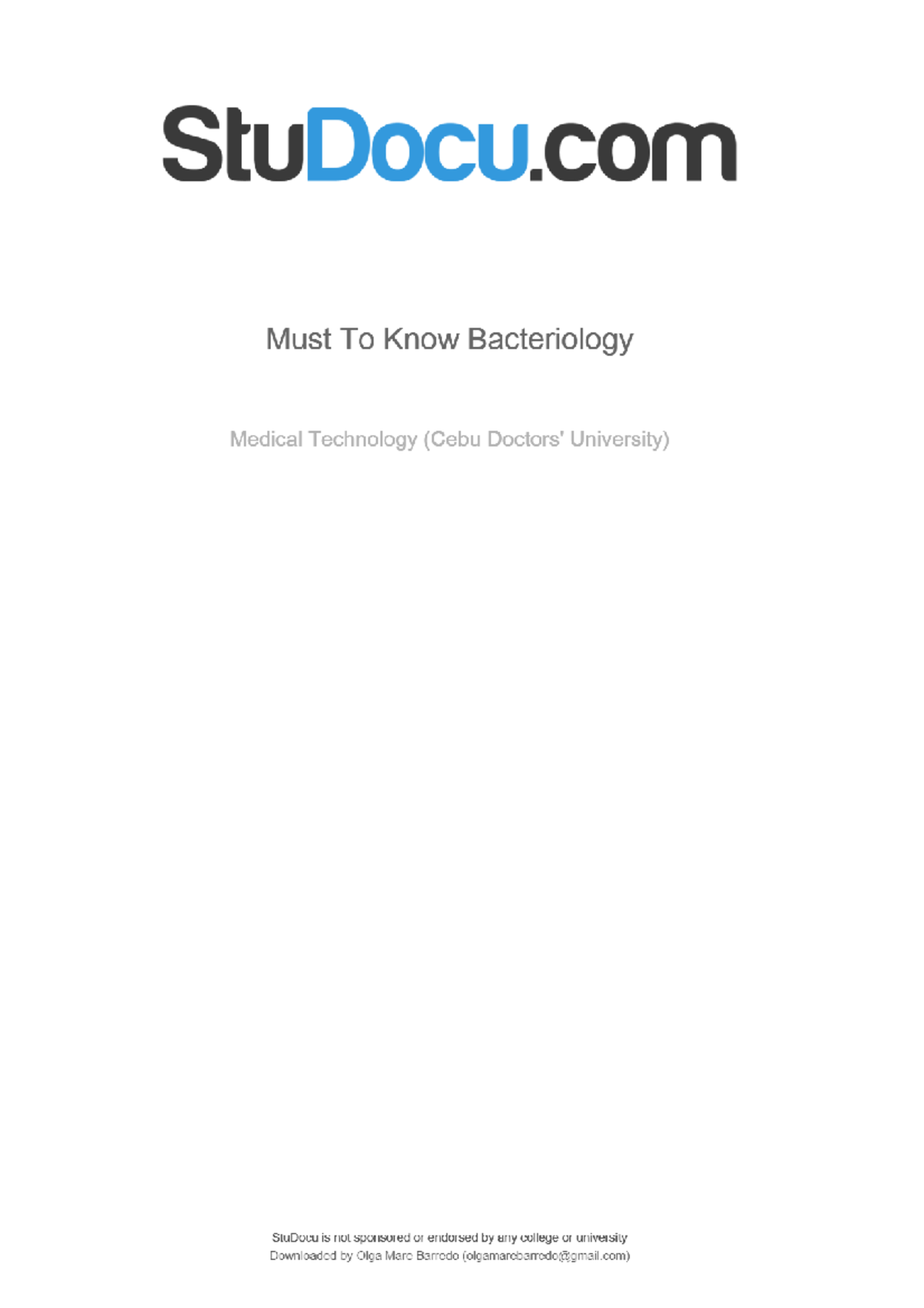 Must To Know Bacteriology - Bs medical technology - Studocu