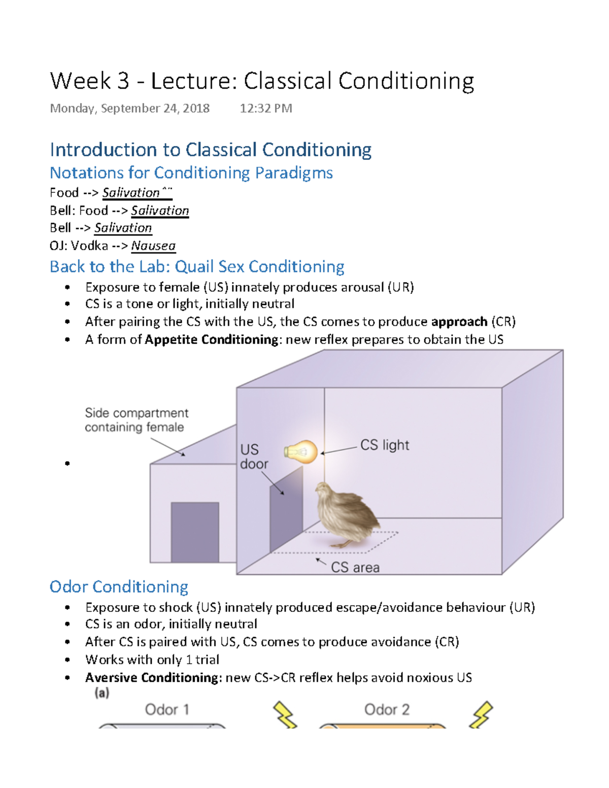 Week 3 - Lecture Classical Conditioning - PSYC2210 - Studocu
