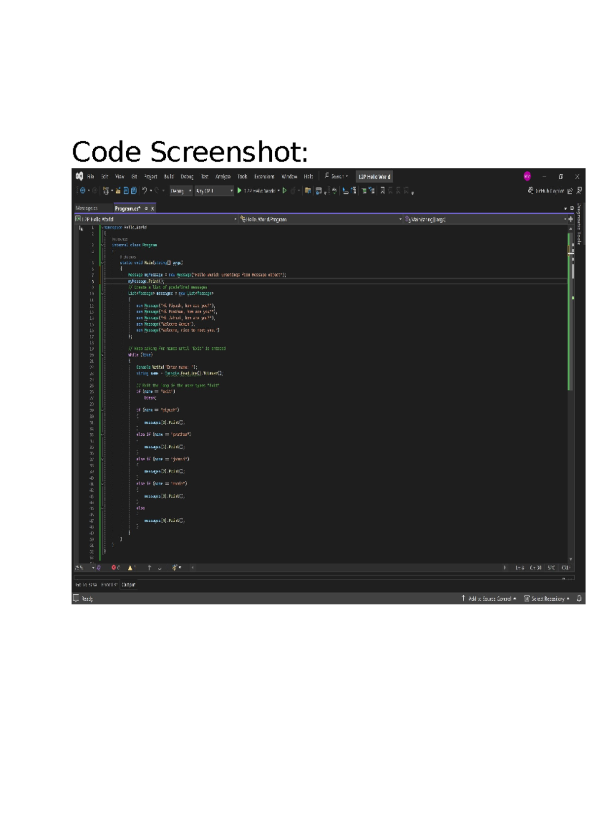 Code Screenshot - bkjj , - COS70006 - Code Screenshot: Output Messages: - Studocu
