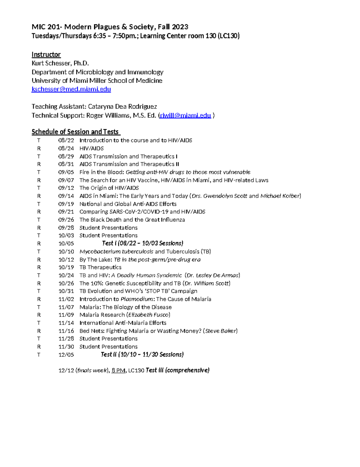 MIC 201 Schedule Testing and Grading Policies 2023 - MIC 201- Modern ...